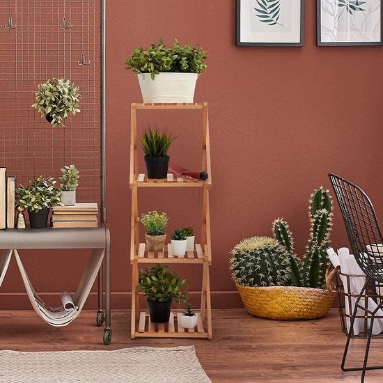 Opvouwbaar badkamerrek, 4 planken, opbergorganizer van hout, smal ...