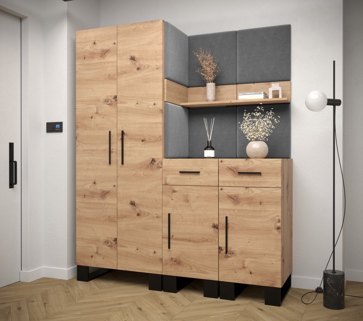 Garderobekast Ganggarderobe Compacte garderobe Vestibule Wandkast Plank ...