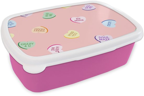 Broodtrommel Roze - Lunchbox Hart - Snoep - Pastel - Tekst - Brooddoos ...