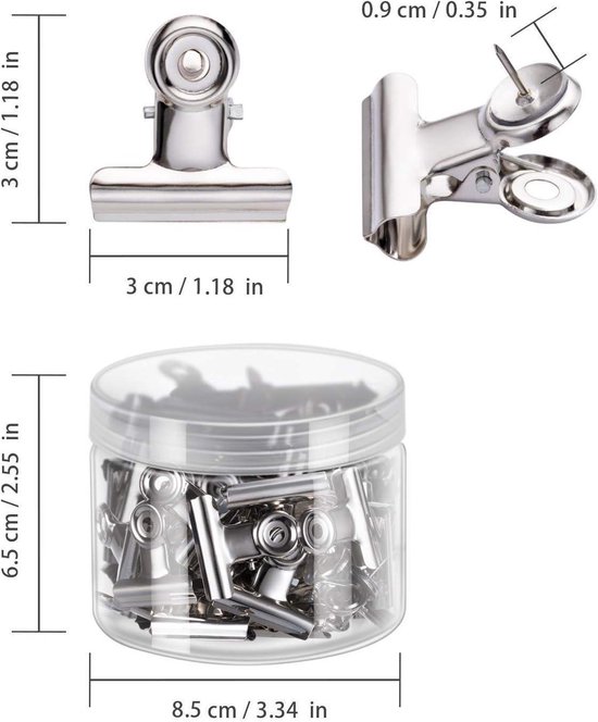 Push Pin Clips 30 stuks metalen bulldog clips met duimspijkers voor ...