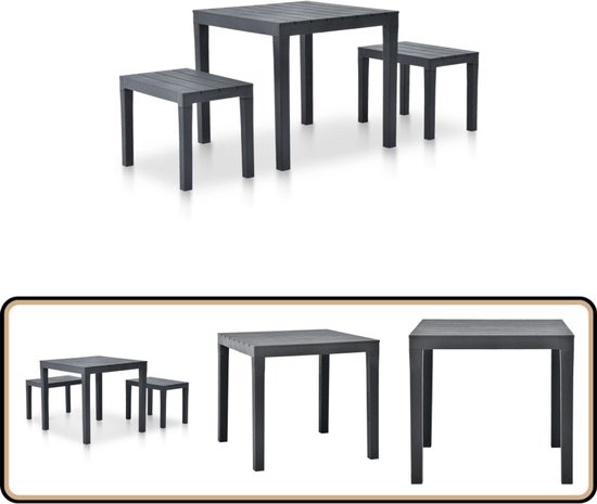 vidaXL Tuintafel met 2 Banken - Kunststof Antraciet Tuinstoel ...