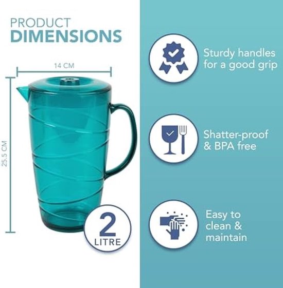 Selbro ® Blauwe plastic kannen - 2 liter - 2 stuks met deksel en ...