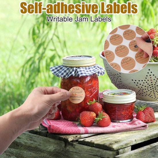 1200 Pieces Self-Adhesive Labels Kraft Paper Jam Jar Stickers for ...