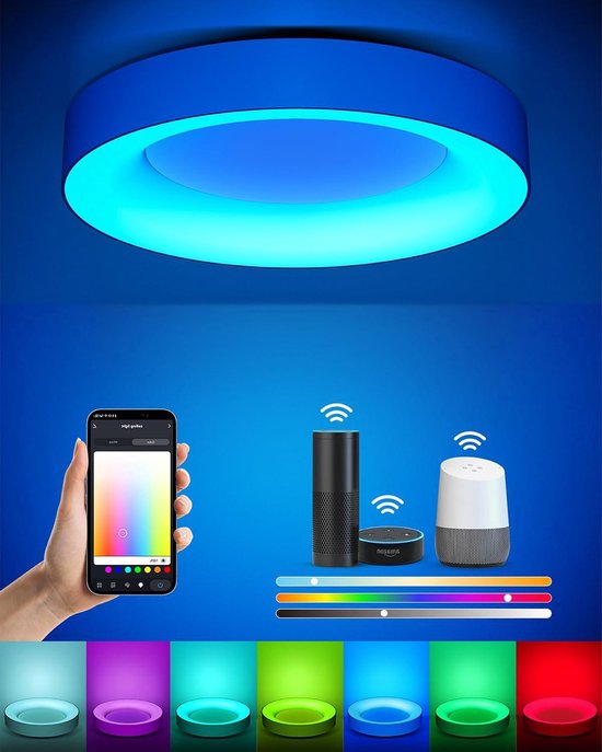 Smart LED Plafondlamp RGB Dimbaar - App Bediening - 28cm - Wit | bol