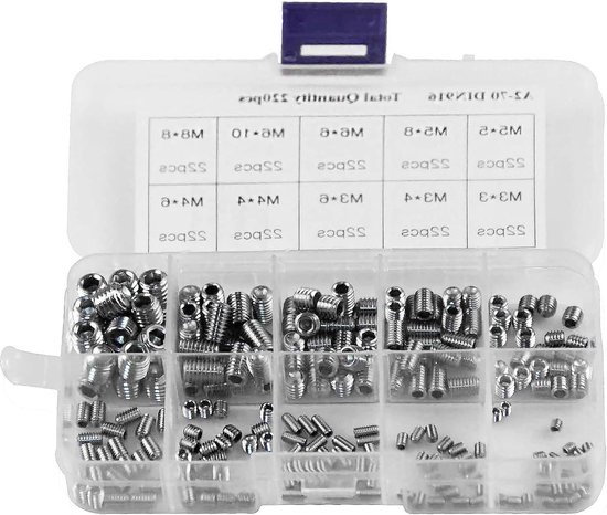 220 Stuks Hex Schroef Assortiment Set - Metric Allen Rvs - M3 M4 M5 M6 ...