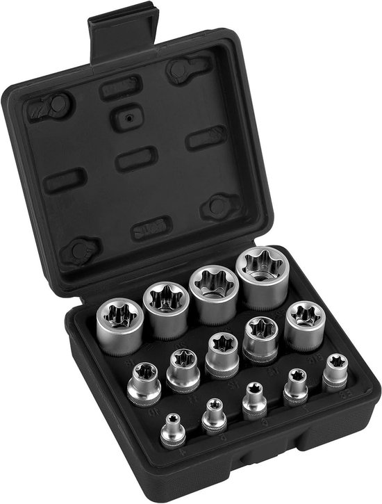 14-delige Torx-steeksleutelset 1/2 inch 1/4 inch 3/8 inch E doppen E4 E5 E6 E7 E8 E10... | bol