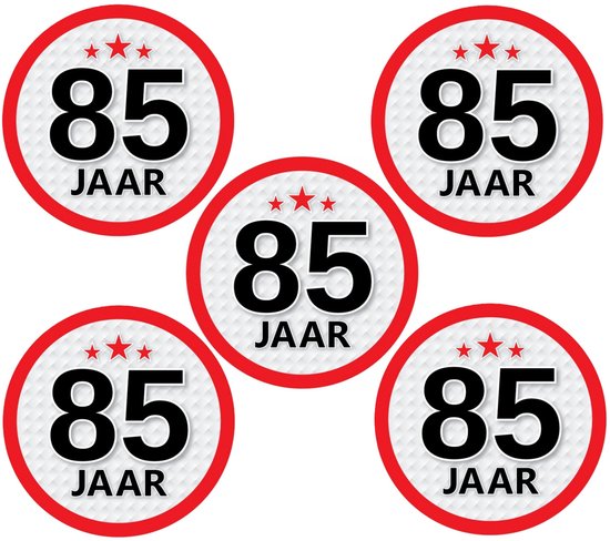 5x 85 jaar leeftijd sticker - rond - dia 15 cm - 85 jaar verjaardag/jubileum/leeftijd... | bol