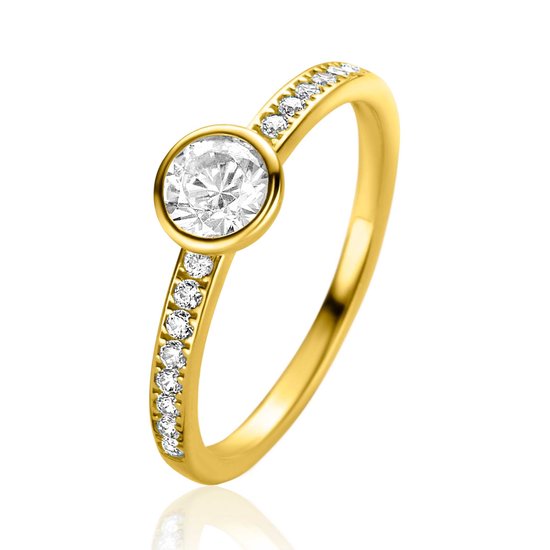 ZINZI Gold 14 krt gouden ring met witte zirkonia's in de scheen en ...