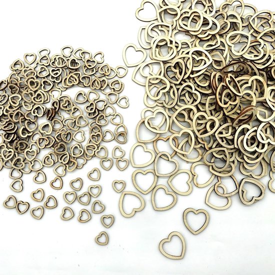400 stuks 15 mm 30 mm houten hartjes decoratie holle harten kleine ...