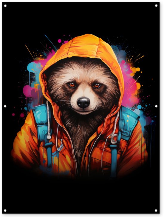 Tuinposter 120x160 cm - Tuindecoratie Graffiti - Wasbeer - Jas - Zwart ...