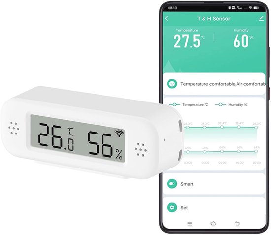 Slimme WiFi Thermo-Hygrometer voor Binnen - Digitale Temperatuur- en Vochtigheidsmeter... | bol
