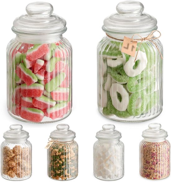 Snoep Glas Luchtdicht 1L - 6 Vintage Snoeppotten Groot met Deksels & Etiketten -... | bol