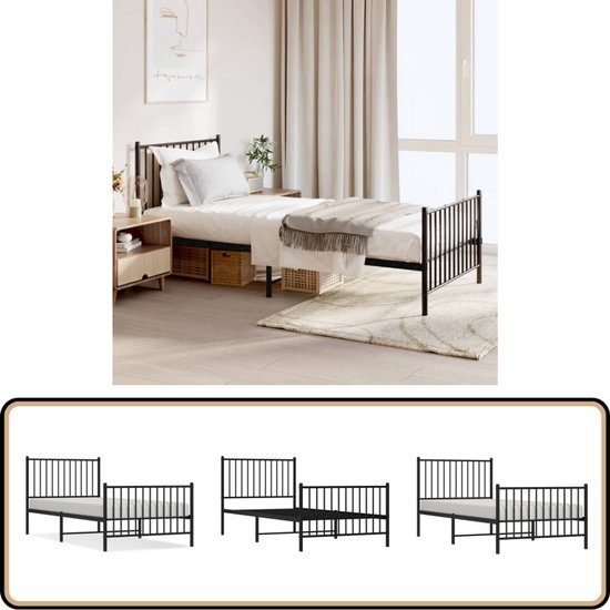 vidaXL Bedframe Metaal - 90x200 cm - Zwart Metalen Bed Frame - Zwarte Bedpost -... | bol