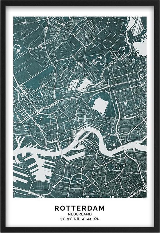 Poster Stad Rotterdam - A2 - 42 x 59,4 cm - Inclusief lijst (Zwart ...