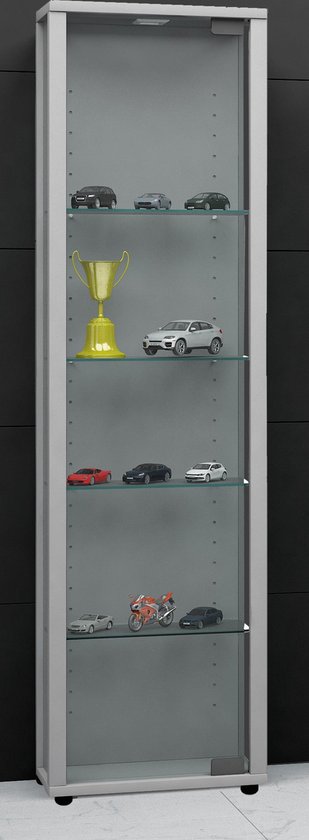 Vitrinekast wandvitrine Edana Mini met LED hangend of staand zilver | bol