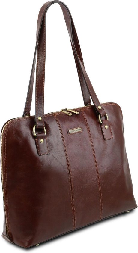 Tuscany Leather - Leren 1-vaks dames laptoptas 'Ravenna' - Rood ...