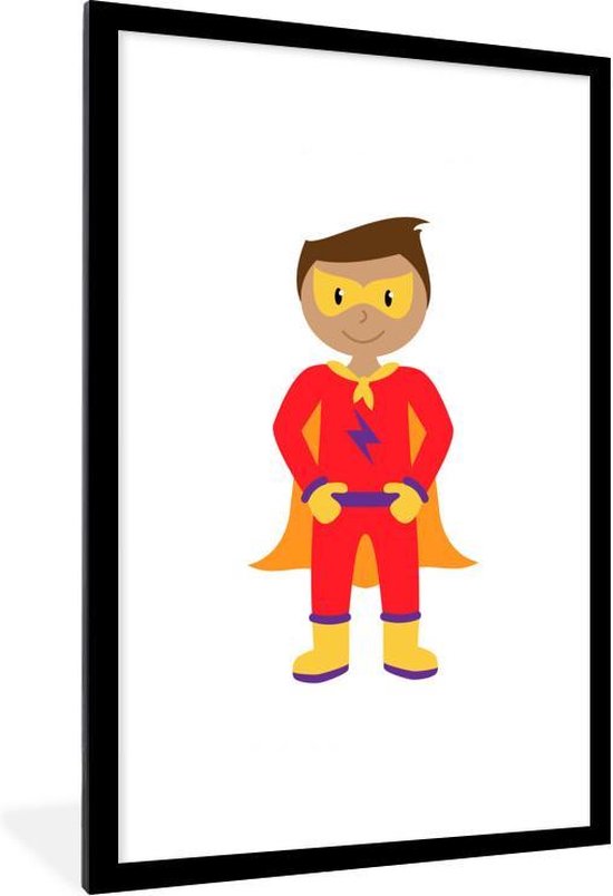 Fotolijst incl. Poster - Kindertekening van een superheld met een rood ...