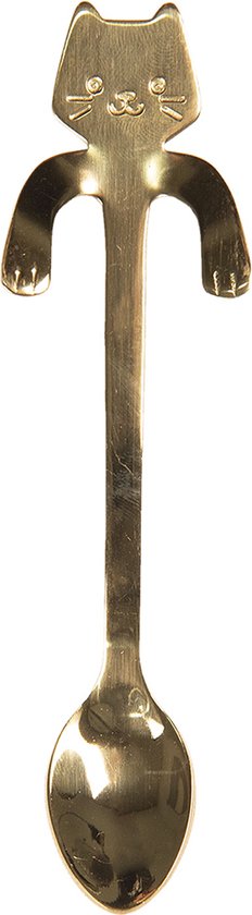 Clayre & Eef Theelepel 3*11 cm Goudkleurig Metaal Kat Koffielepel Lepel ...