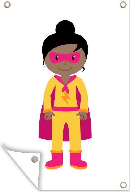 Tuinposters buiten tekening van een kind als superheld met een geel ...