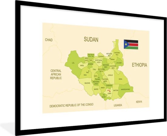 Fotolijst incl. Poster - een groene kaart van Zuid-Soedan - 120x80 cm ...