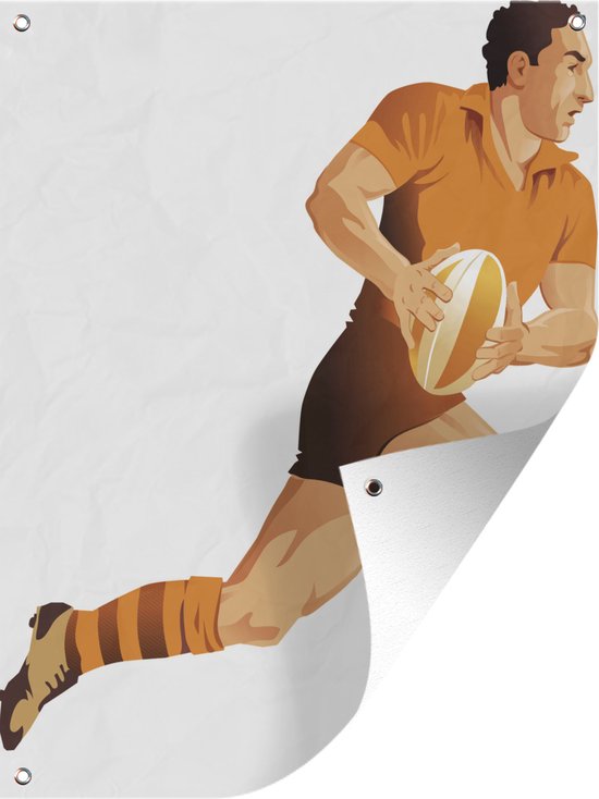 Tuinschilderij Een illustratie van een rugby speler - 60x80 cm ...