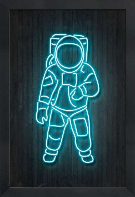 JUNIQE - Poster met houten lijst Neon astronaut -30x45 /Kleurrijk | bol