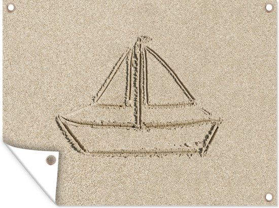 Muurdecoratie buiten Boot getekend in zand - 160x120 cm - Tuindoek ...