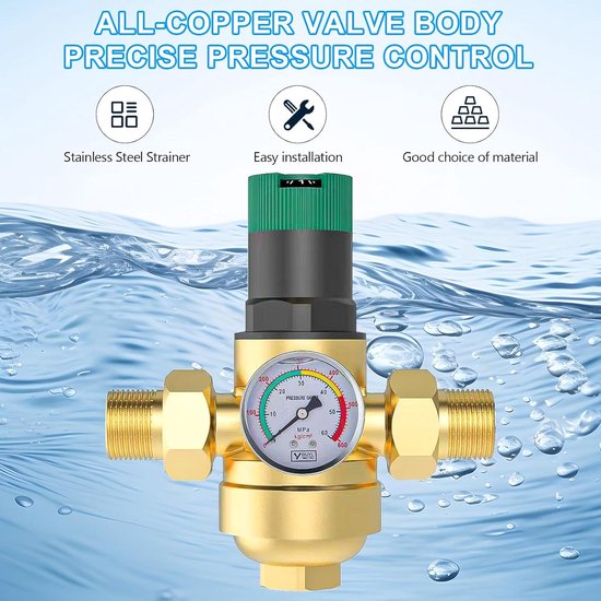 3/4 waterdrukregelaar met manometer en netfilter - messing waterdrukregelaar -... | bol