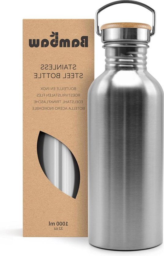 Waterfles Herbruikbaar 1 Liter - Duurzame Eco RVS Drinkfles - Lekvrij ...