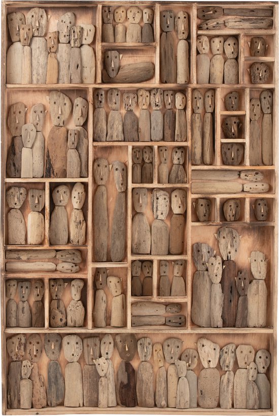 J-line - Muurdecoratie Familie Masks Vakjes Gerecycleerd Hout Naturel ...