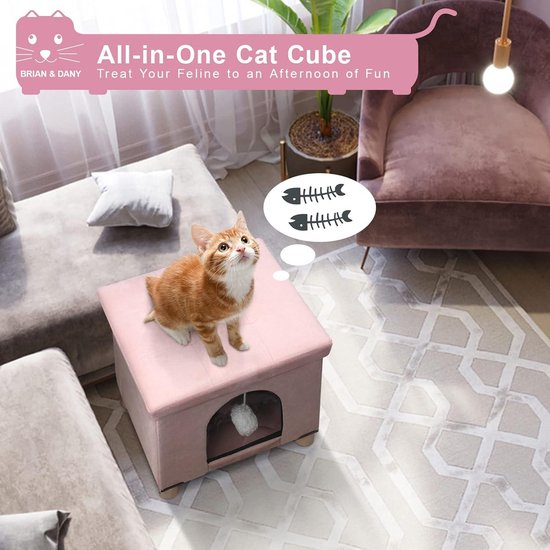 Kattenhuis Opvouwbaar Kattenmand Grote Katten met Krabplank - Roze 375 ...