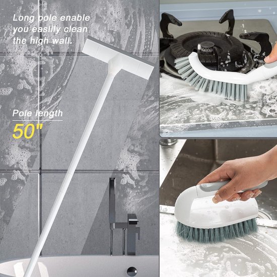 Lange steel vloerborstel - Schrob- en tegellijnborstel voor badkamer en ...