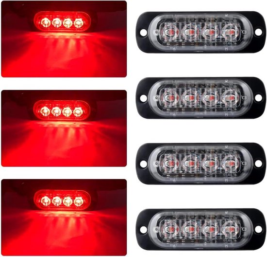 Ultra Thin 4LED Emergency Warning Lights - Red Danger Flashing Strobe ...
