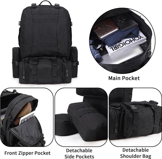 Grote Militaire Tactische Rugzak Voor Mannen - Heavy Duty Zwarte Rugzak ...