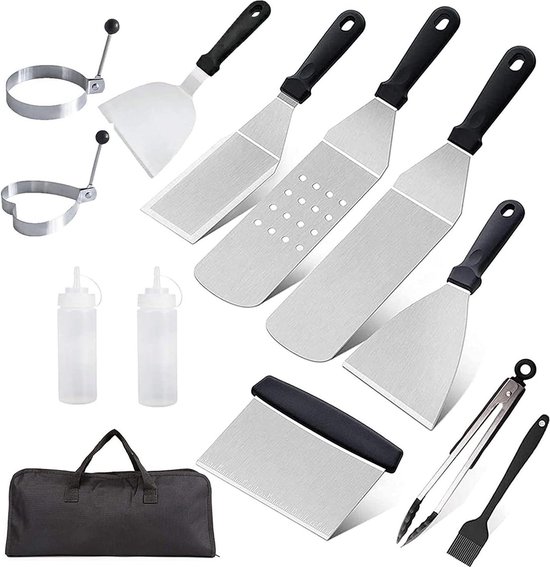 11-Piece Stainless Steel Grill Spatula Set Professional BBQ Accessory ...