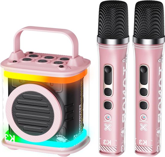 Karaoke set Mini Karaoke Machine met 2 draadloze microfoons LED ...