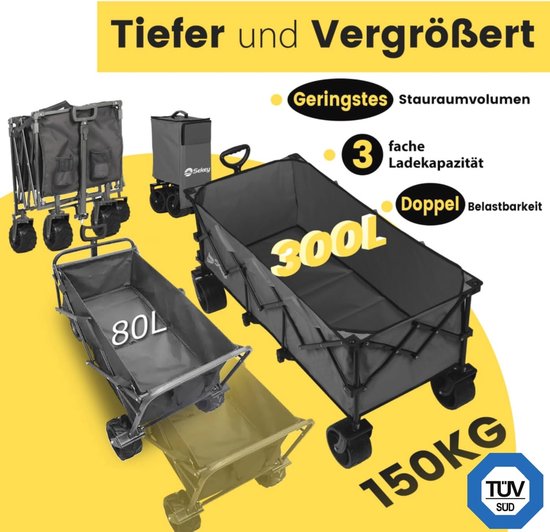 Bolderkar XXXL Opvouwbaar - 300L Capaciteit, 200 kg Belastbaar, Extra ...