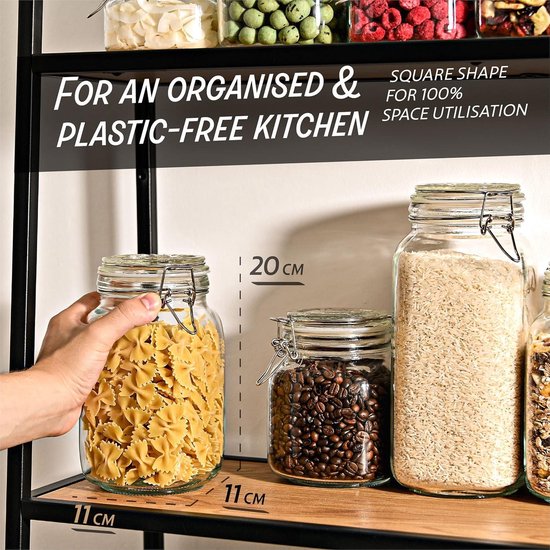 Tin jars with hinged stopper 1.5l - Labels pen and silicone fasteners ...