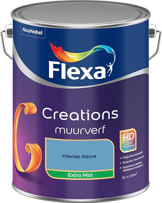 Flexa - Creations Muurverf Extra Mat - Intense Azure - Kleur van het ...