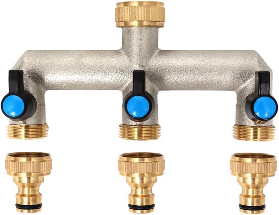 Waterverdeler messing 3-weg 3 apparaten tuinslangen - 3-delige verdeler - 3/4 inch... | bol