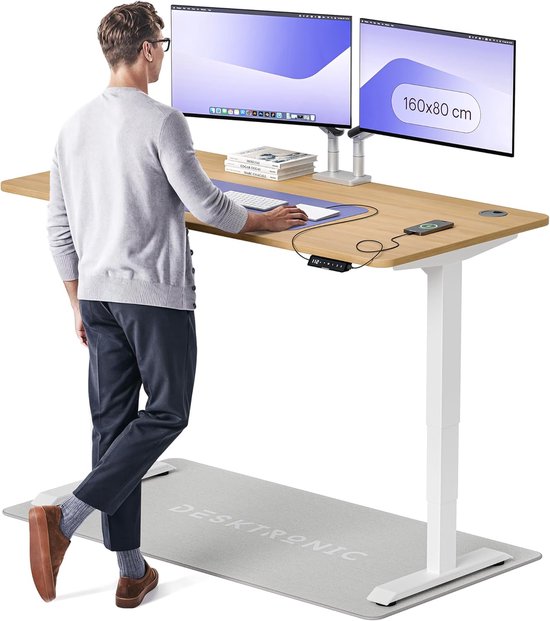 Verstelbaar Zit-Sta Bureau 160x80 cm met USB/USB-C en Dubbele Motor | bol