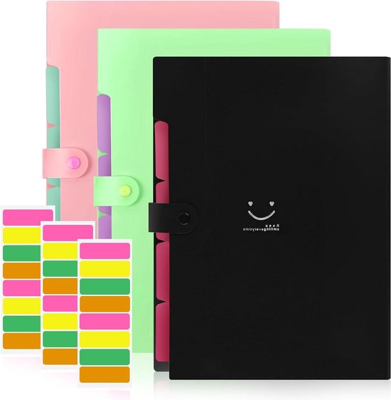 A4 Fan Folder Pack of 3 5 Compartments Folder Organiser with Labels ...