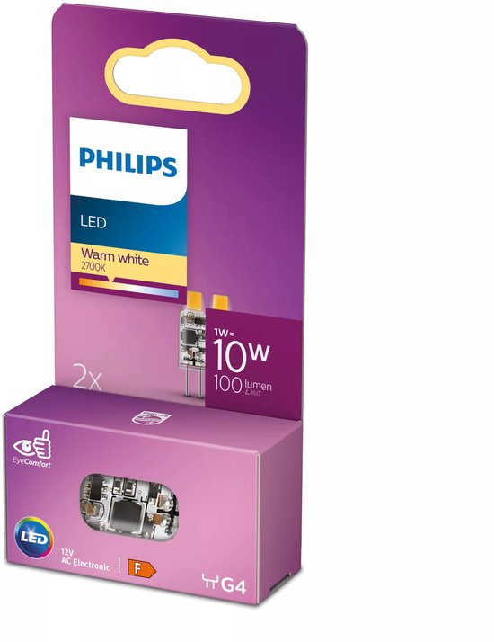 Philips LED capsule G4 - Warmwit licht - Energiezuinig - 2 stuks | bol