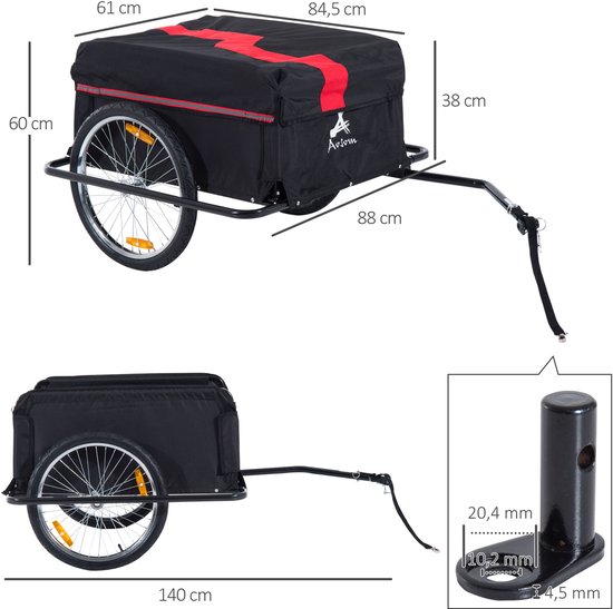 Fietsaanhanger met 20 inch wielen - Zwart/Rood | bol