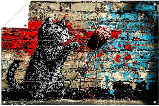 Kat met bol wol graffiti - Kat posters - Tuinversiering dieren - Street ...