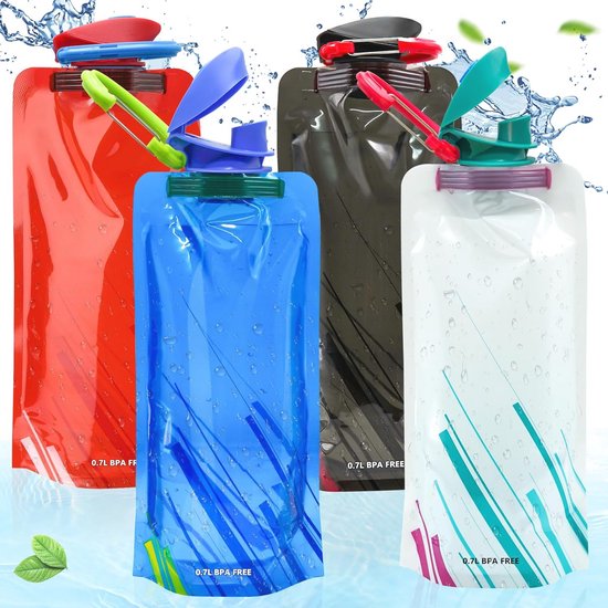 Opvouwbare Waterflessen - 4 stuks van 700 ml - Herbruikbare Flexibele ...