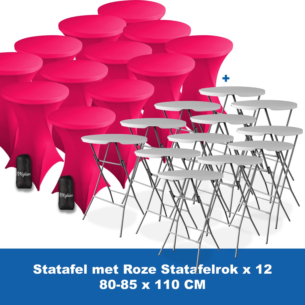 Statafel x 12 + Statafelrok Roze x 12 - ∅ 80-85 x 110 cm – Statafels Inklapbaar –... | bol