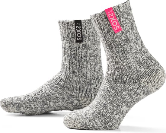 SOXS® Wollen sokken | SOX3324 | Grijs | Kuithoogte | Maat 37-41 & 42-46 | Bubble gum &... | bol