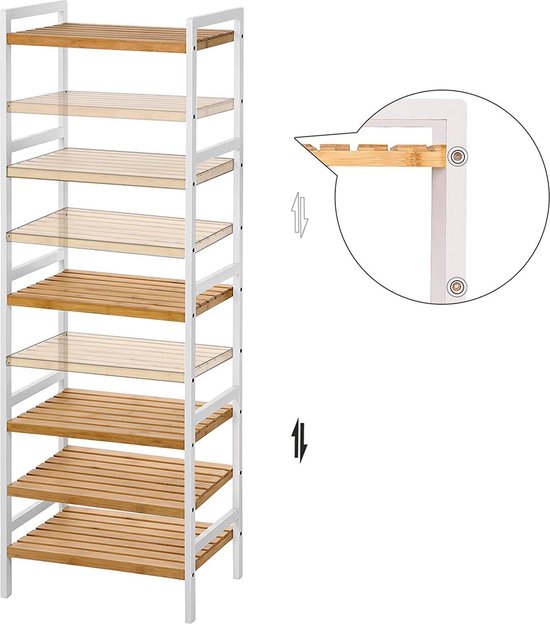 Shelving Unit - Opbergrek - Keukenkast - Bamboe - Wit - Beige - 5 ...