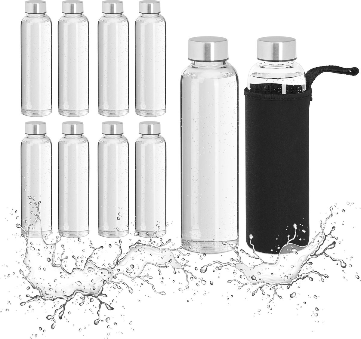 Relaxdays glazen waterfles 500 ml - set van 10 - doorzichtige drinkfles - herbruikbaar | bol.com